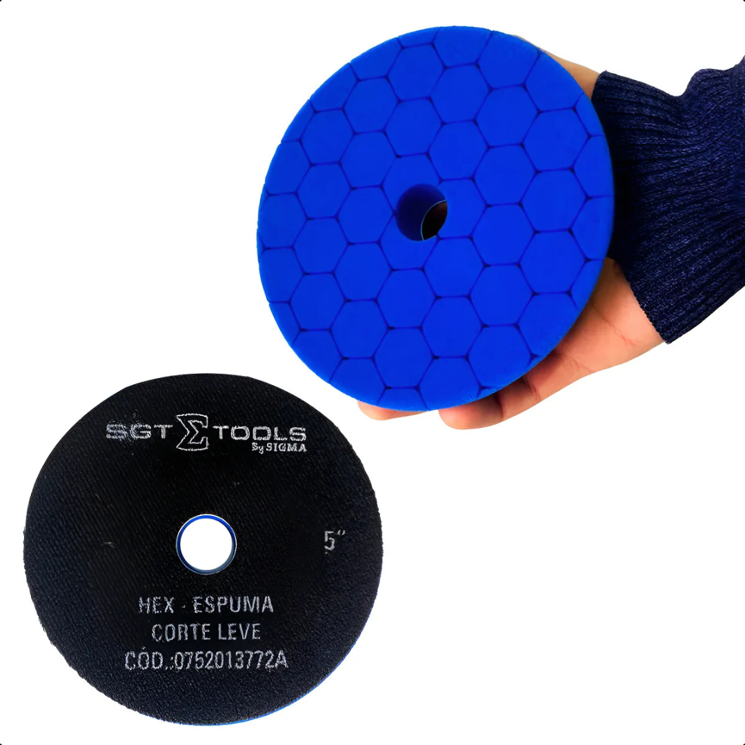 BOINA HEXAGONAL ESPUMA AZUL CORTE LEVE 5 POL ROTO ORBITAL SGT TOOLS ...